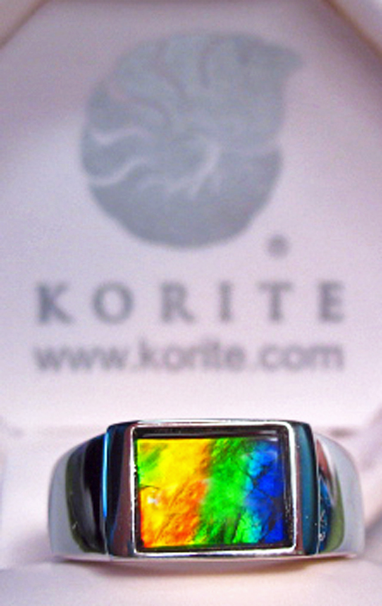Korite Ammolite Rectangle Men's Ring 8KSR