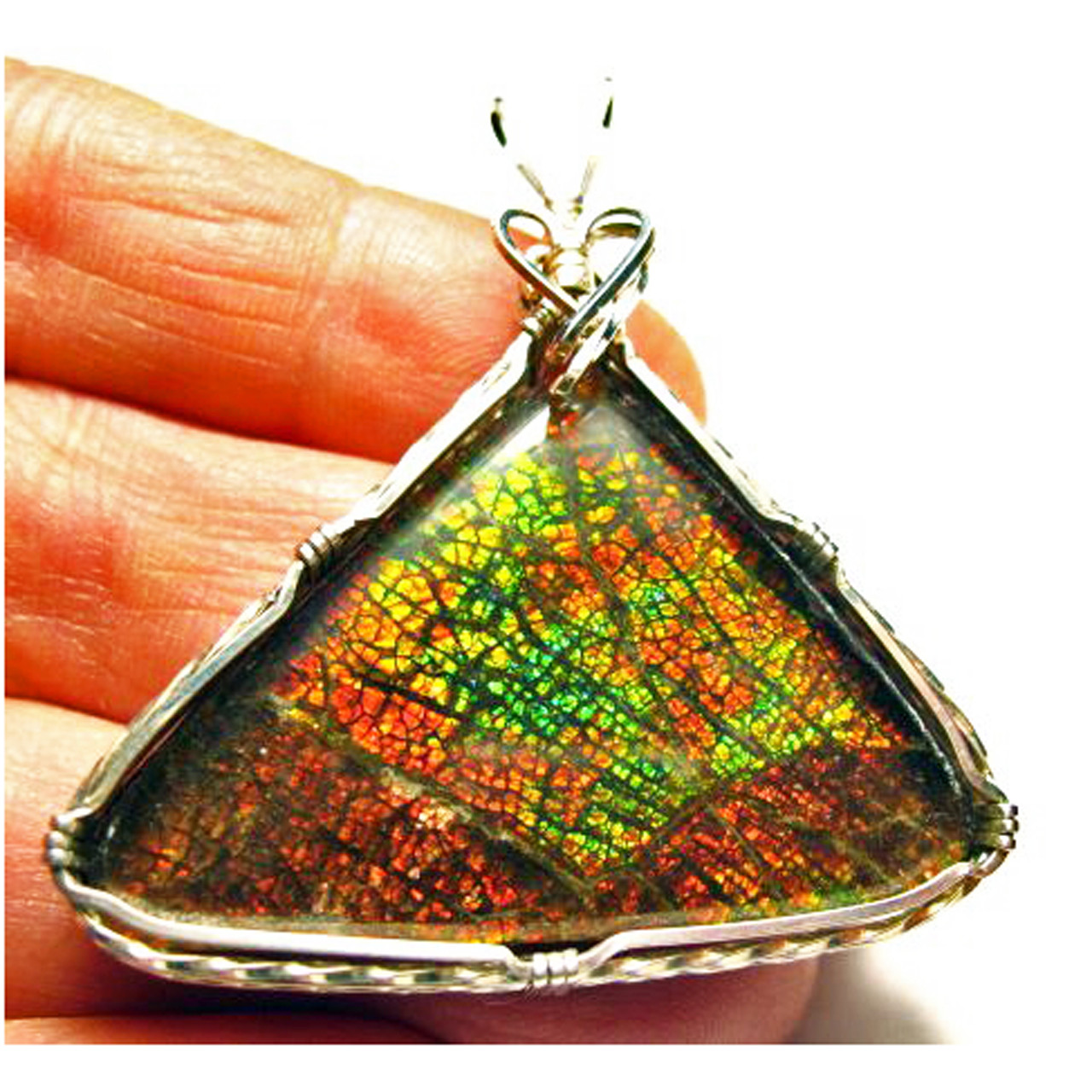 Korite Ammolite Pear Rene Pendant 14KGP