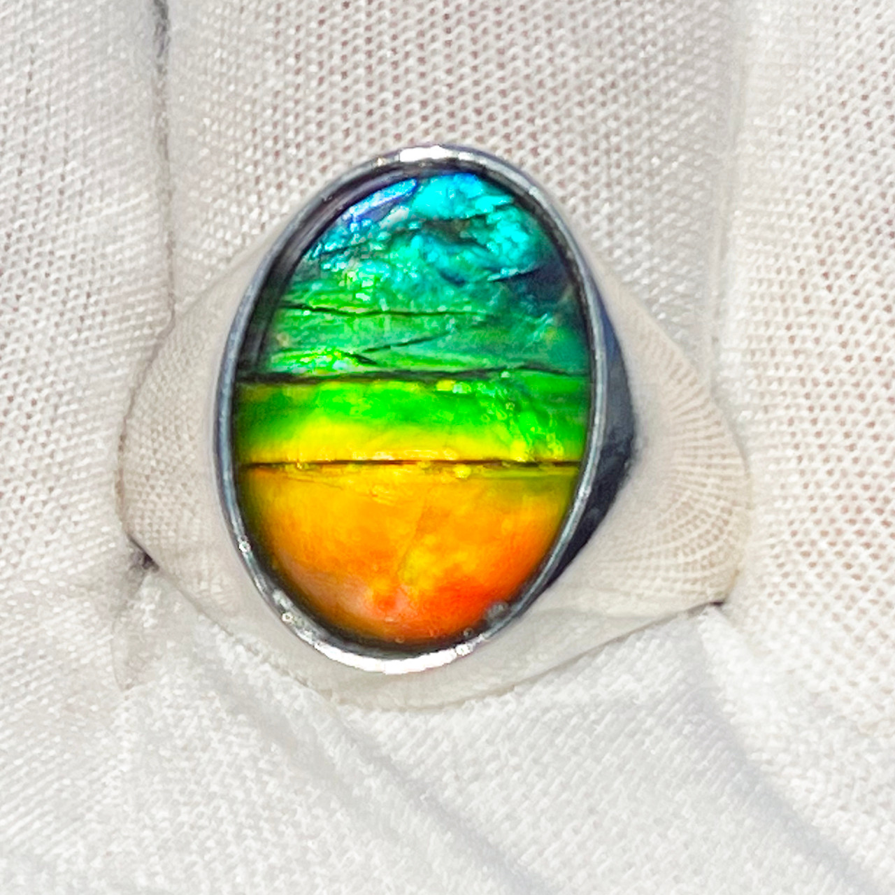 Ammolite Round Ring Sterling Silver 17SR
