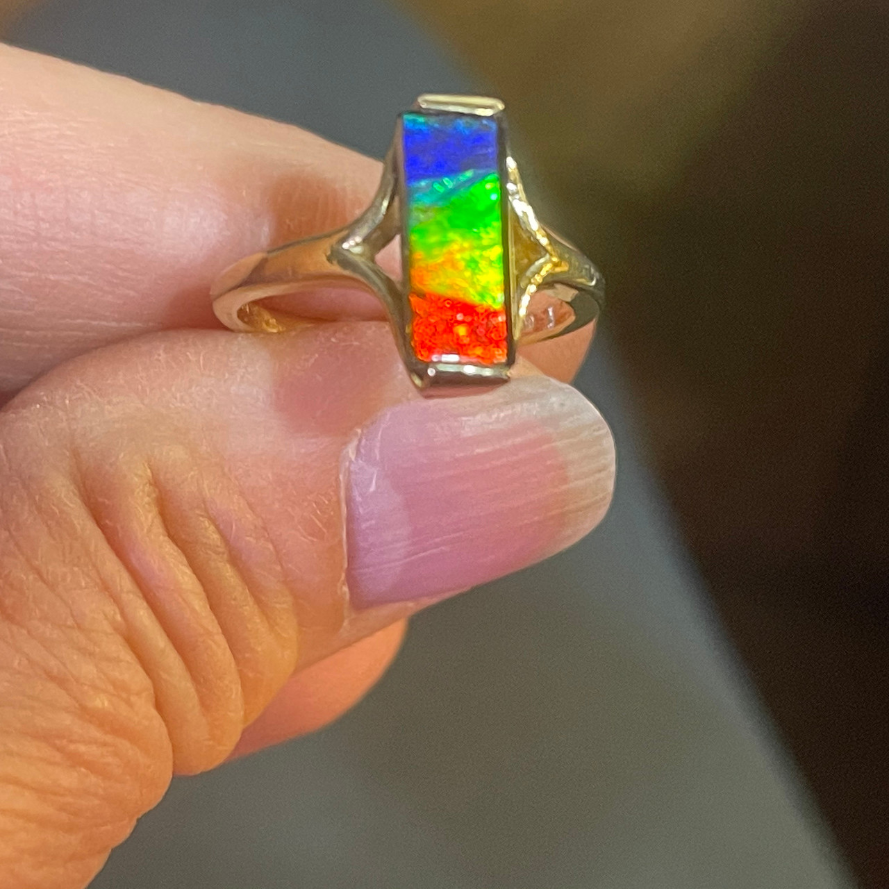 14K Ammolite Oval Filigree Ring 46GR