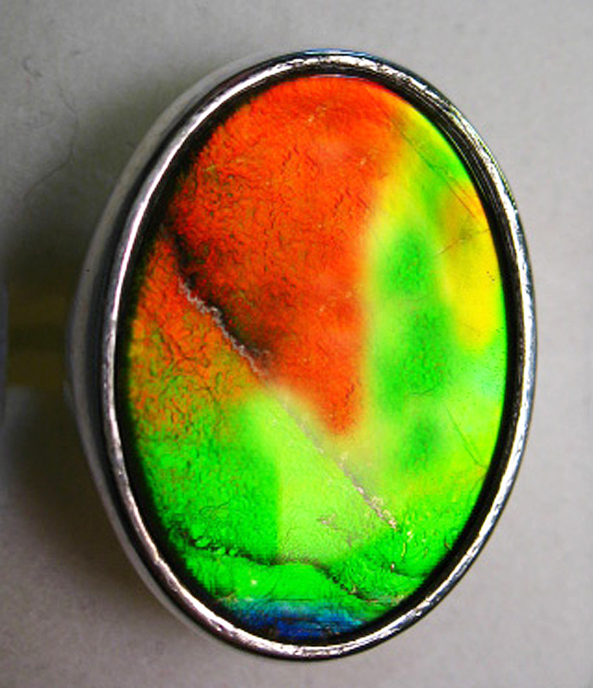 Ammolite Round Ring Sterling Silver 4SR