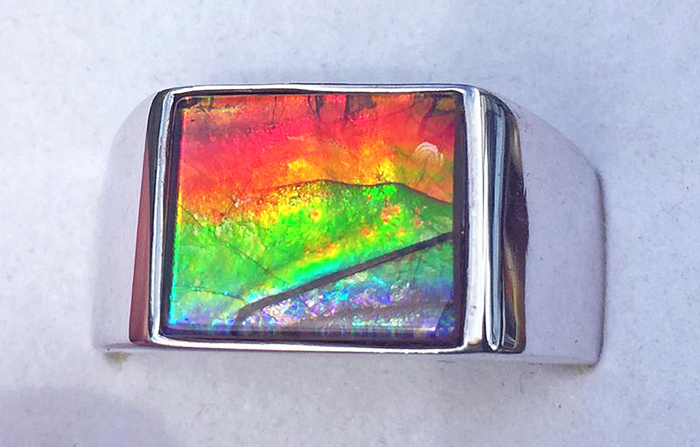 Korite Ammolite Rectangle Men's Ring 8KSR