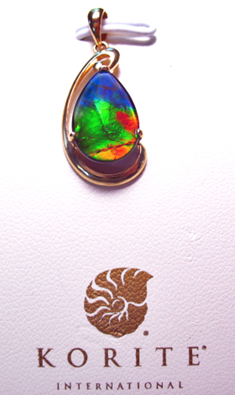 Korite Ammolite Pear Rene Pendant 14KGP