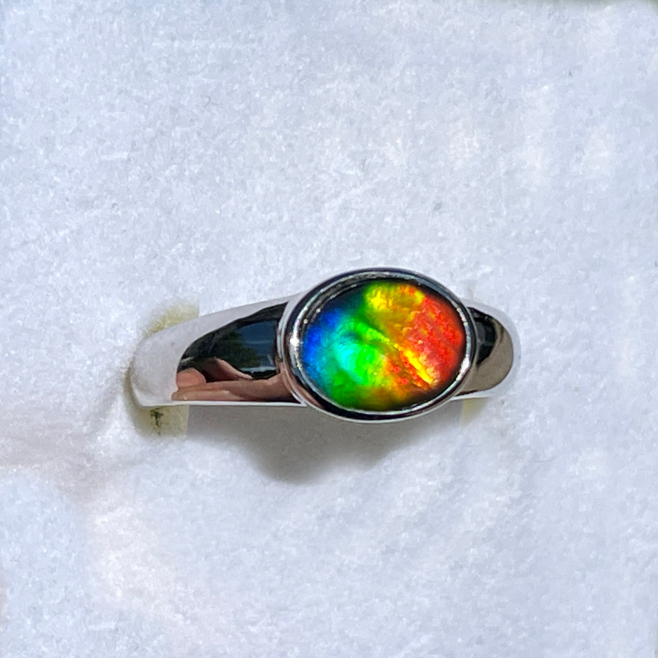 Korite Ammolite Rectangle Men's Ring 8KSR