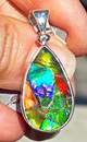 Ammolite Mosaic Block Cross Sterling Silver Pendant 46SP