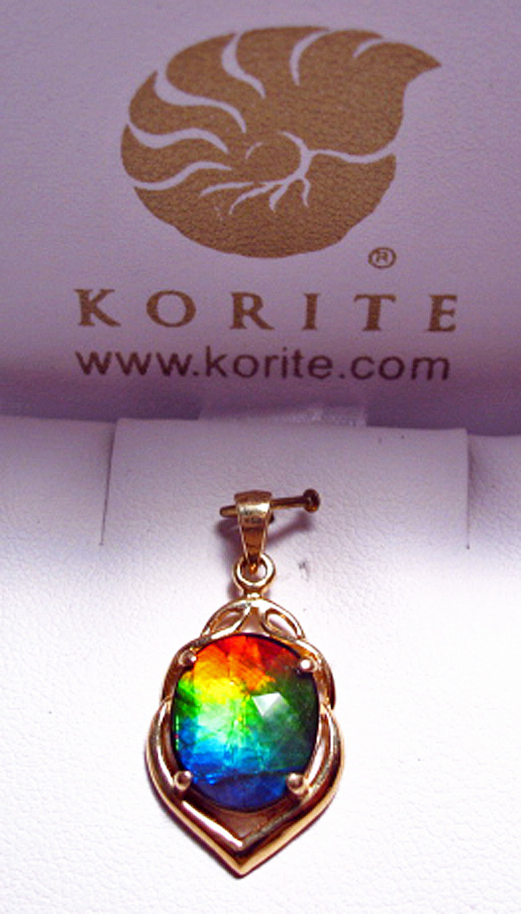 Korite Ammolite Faceted Pear Lydia Pendant 12KGP
