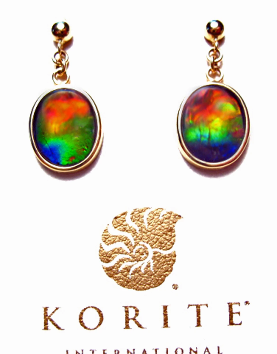 Korite Ammolite Rectangle 18K Paris Earrings 22KGE