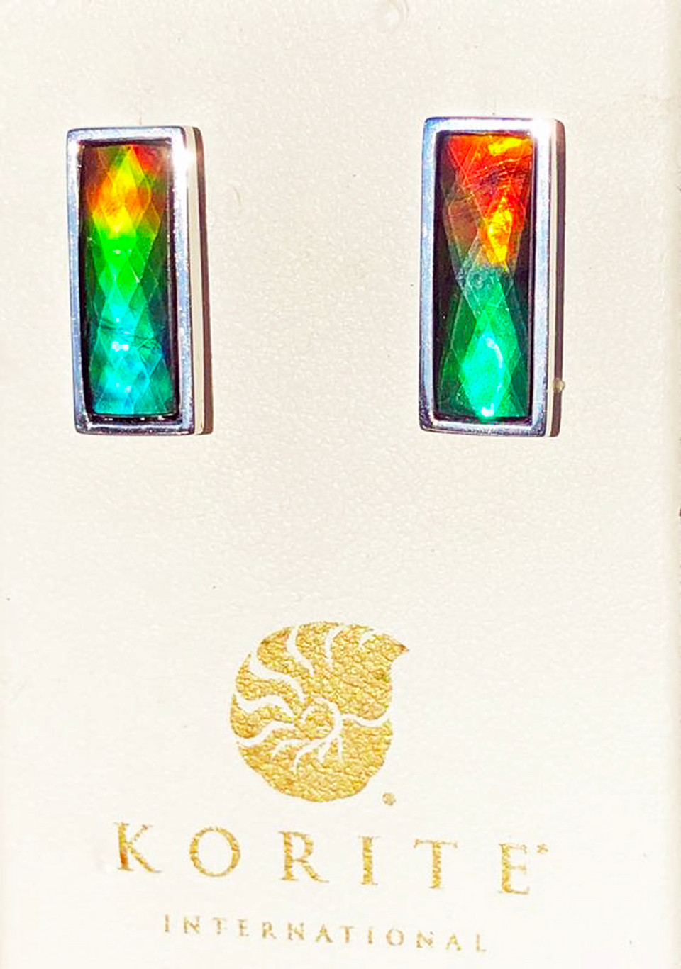 Korite Ammolite Rectangle 18K Paris Earrings 22KGE