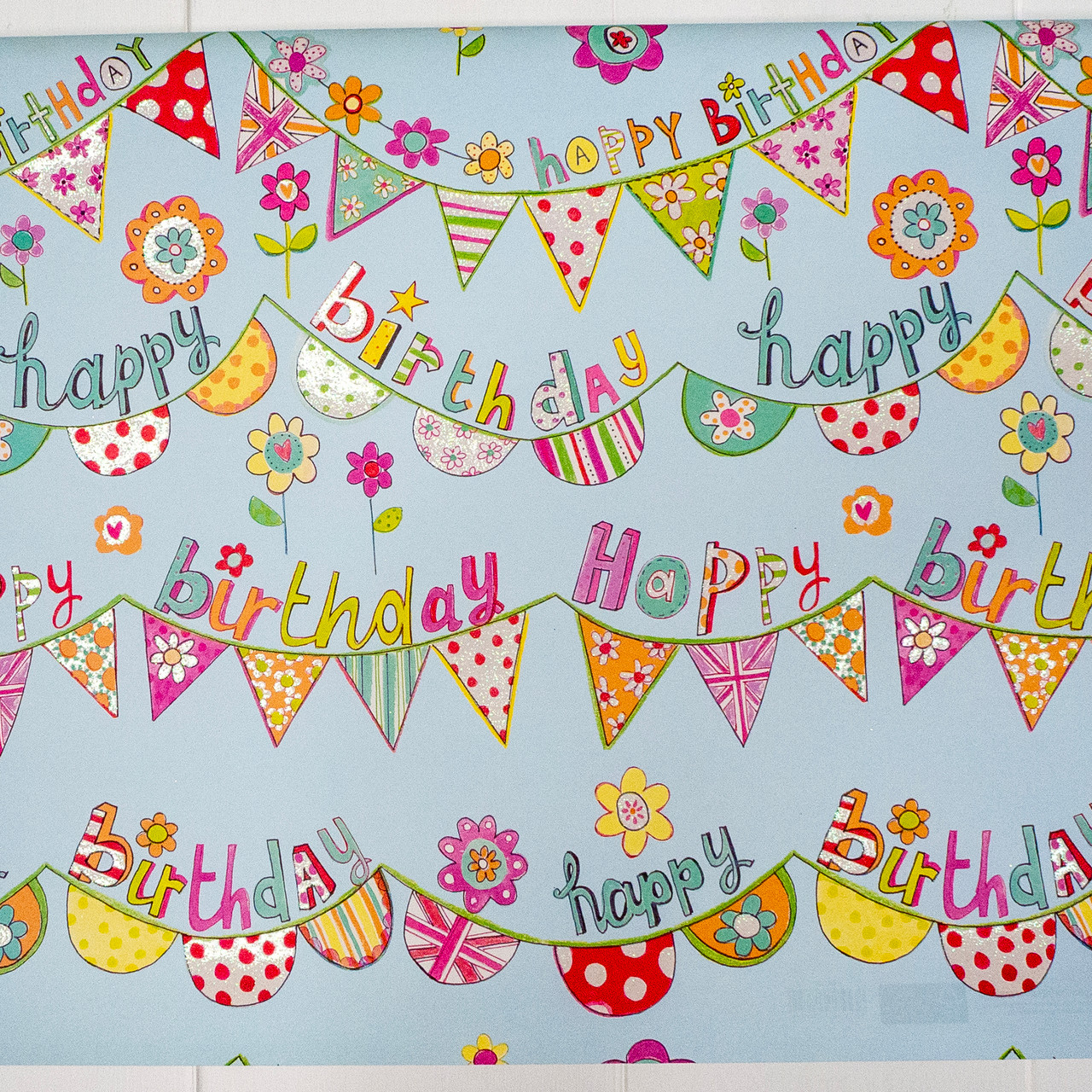 Happy Birthday Blue Bunting Gift Wrap