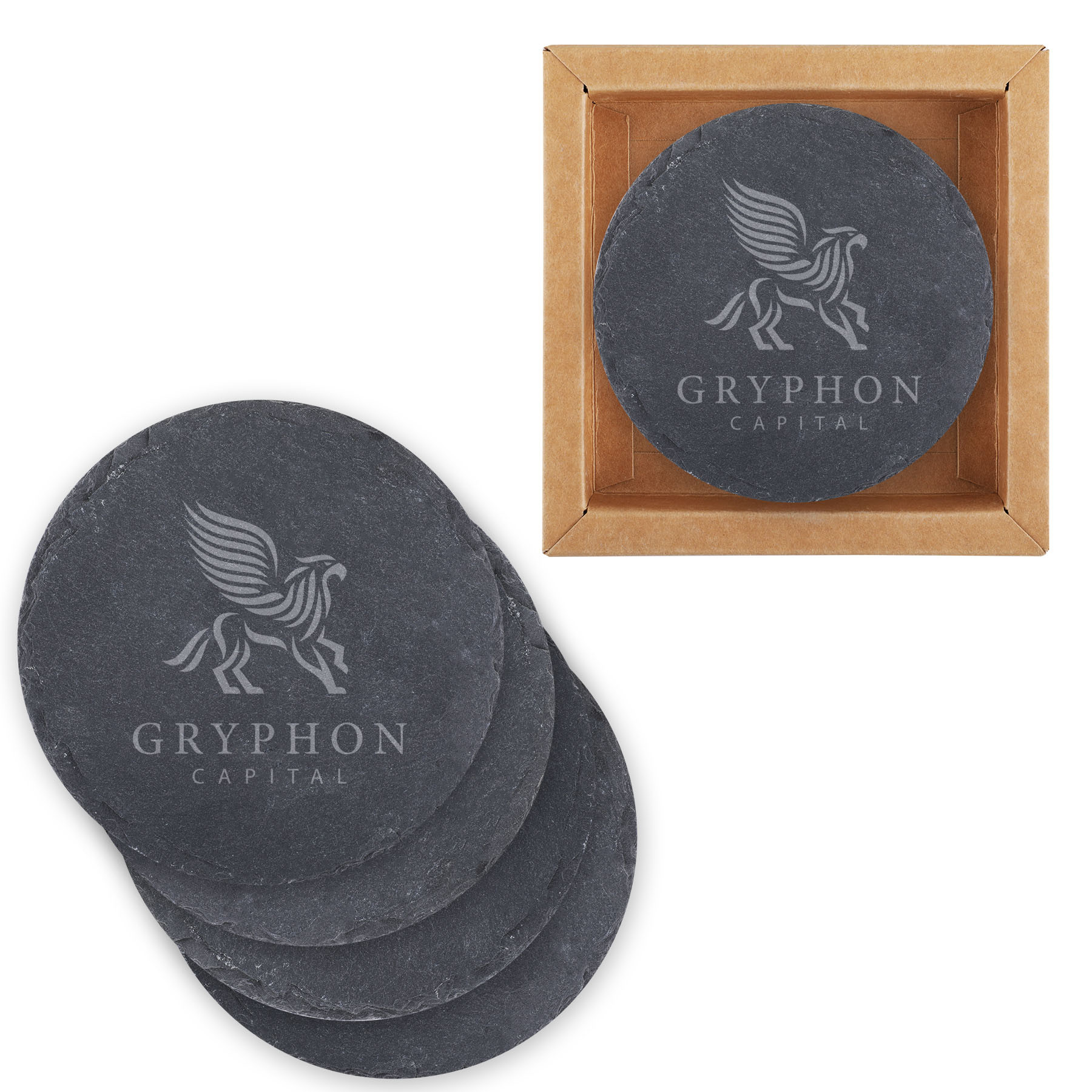 Round Slate 4 Pc. Coaster Set In Box - HPG Brands