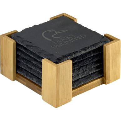 6 Pc. Slate Coaster Set with Wood Stand - HPG Brands
