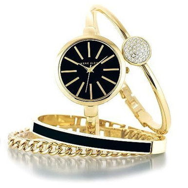 Anne Klein Women's Interchangeable Gold Bangle Bracelet Watch Set - HPG ...