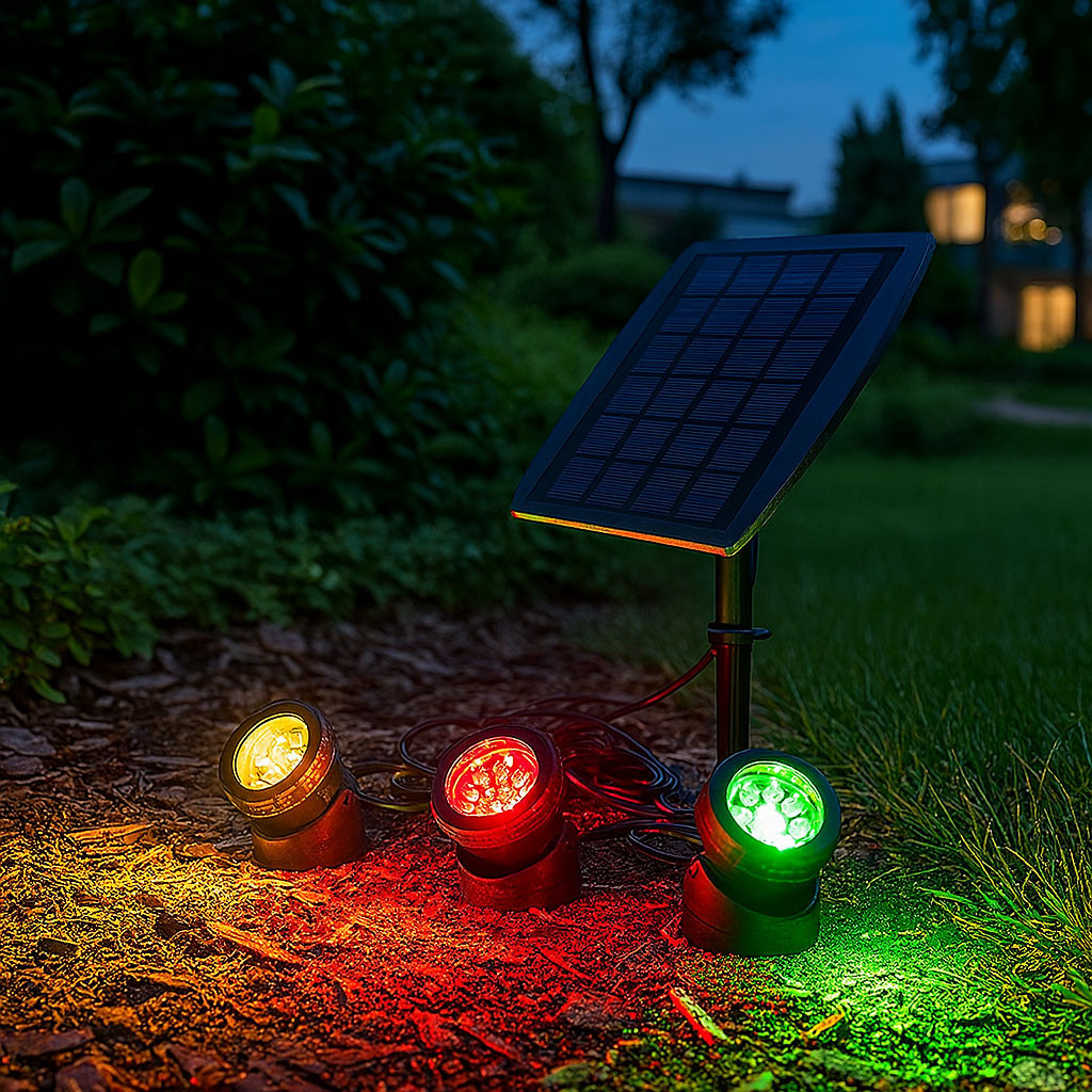 Solar Ground Spotlight Kit 3 Lights IP68 RGB Adjustable | Lighting Style