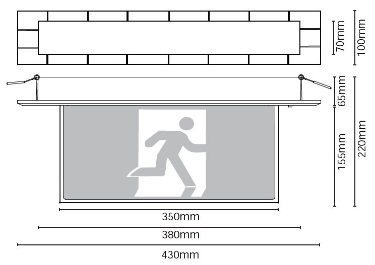 2W Emergency Exit Light Industrial Strength LED 24m Recessed 2 Hours ...