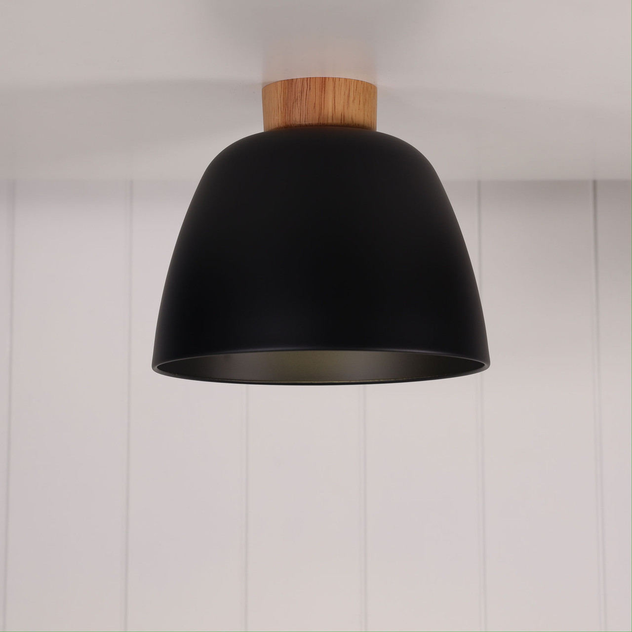 Wood And Black Metal Shade Batten Fix B22 40W | Lighting Style