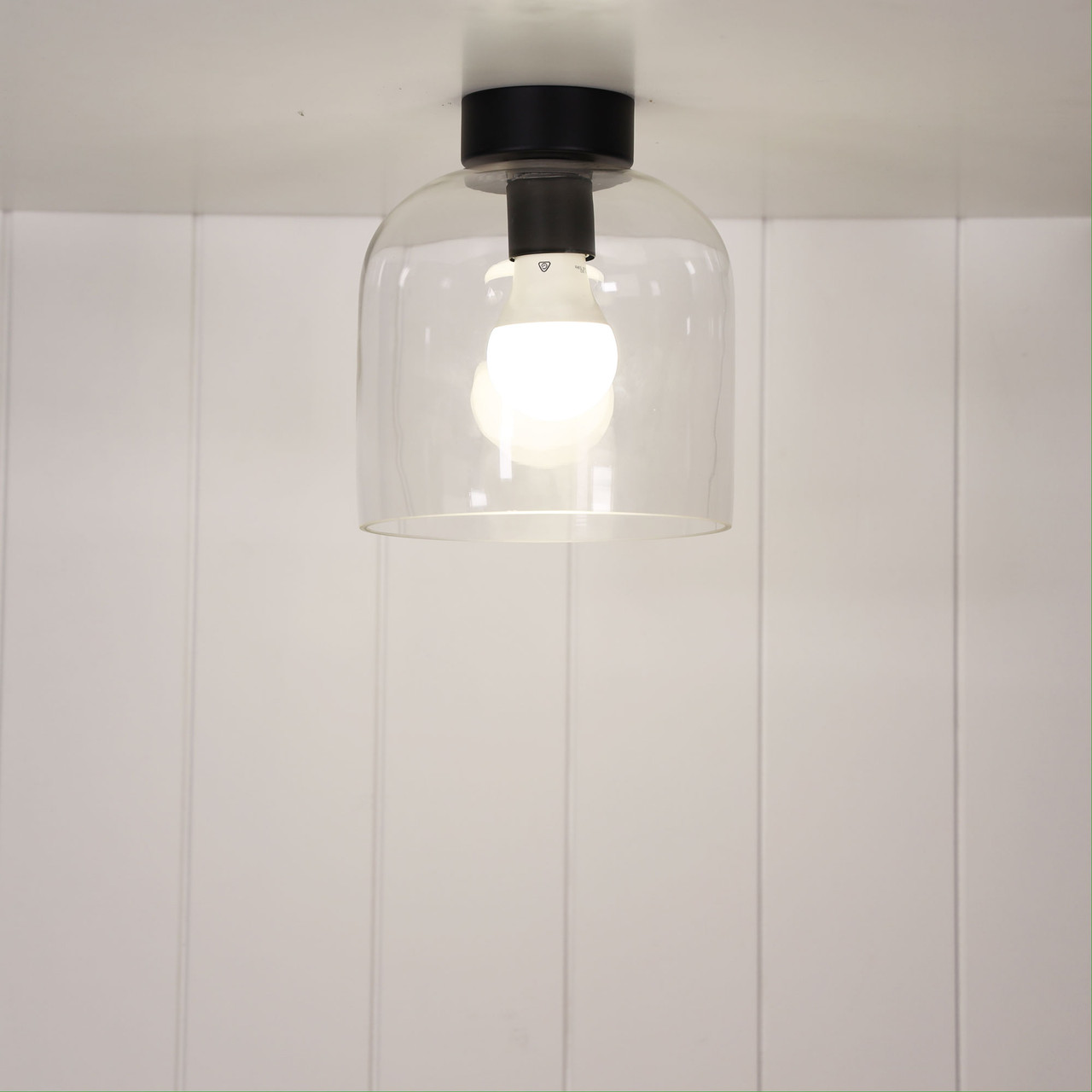Black And Clear Glass Shade Batten Fix B22 | Lighting Style