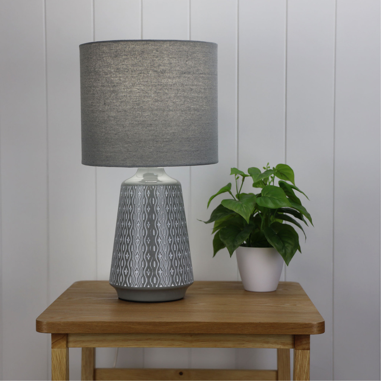 Beautifully Designed Table Lamp In Grey Textile Shade E27 60W ...