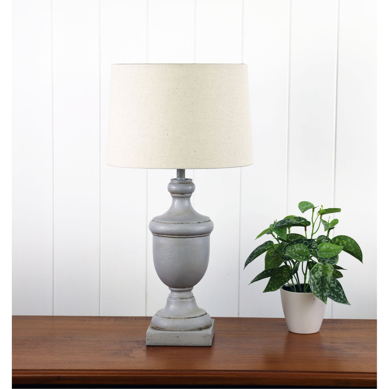 Grey Resin Base Table Lamp With Fabric Shade E27 40W | Lighting Style