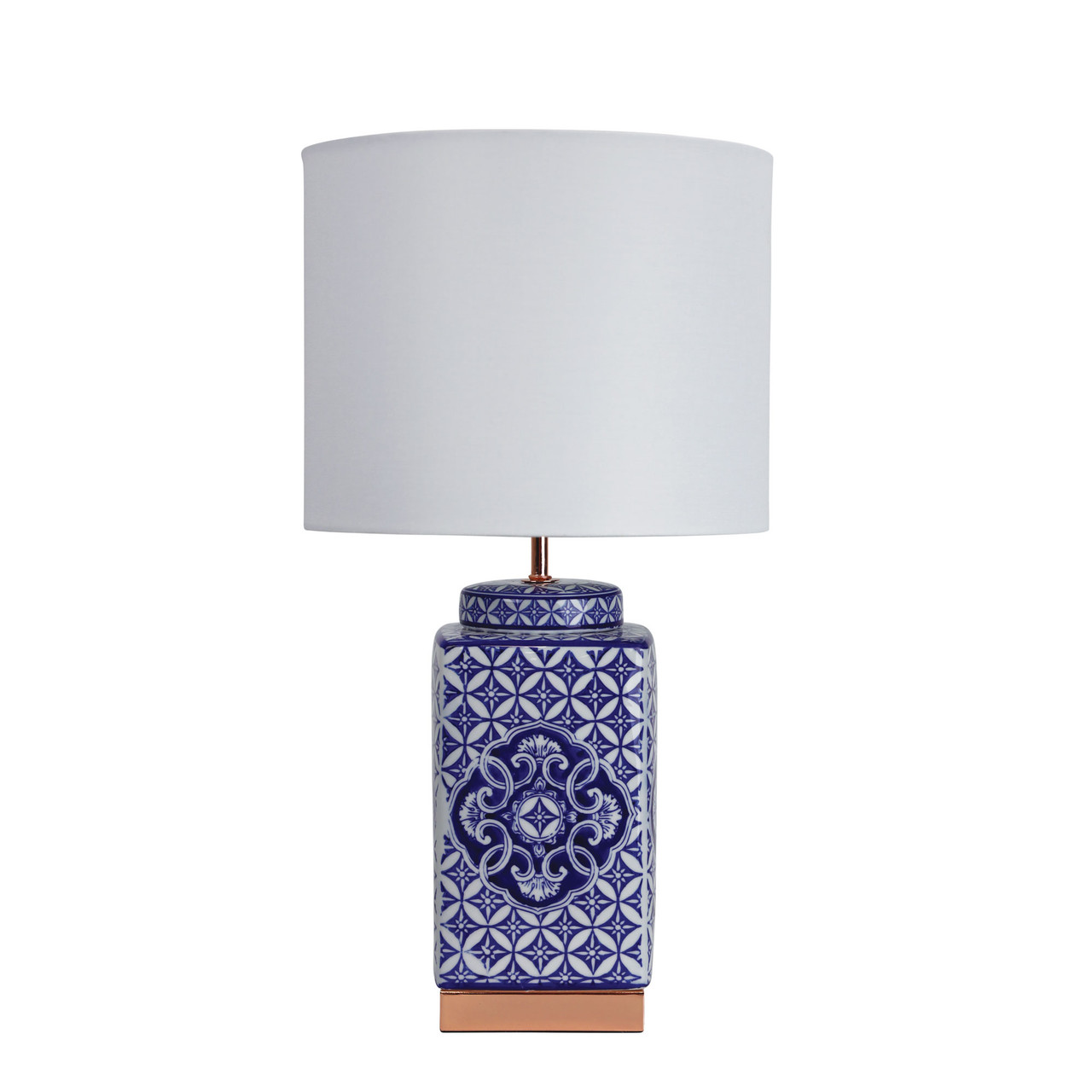 Rectangular Ceramic Base With Blue Pattern And White Shade Table Lamp ...
