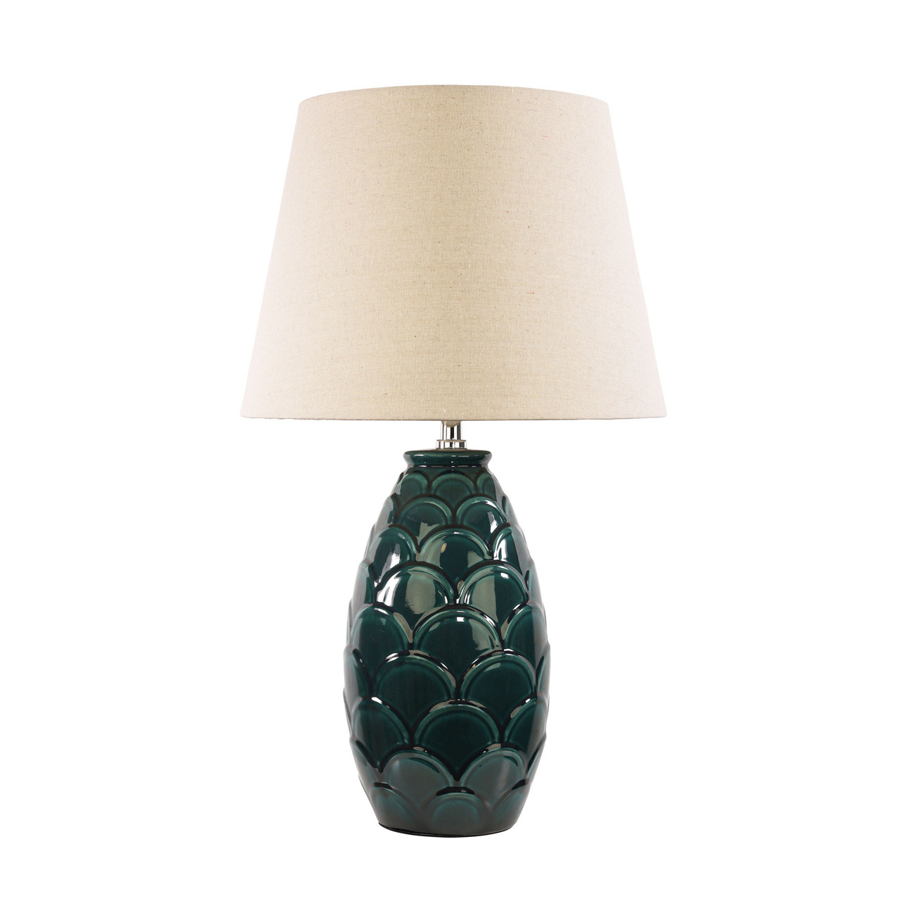Green Scales Design Table Lamp With Fabric Shade E27 60W | Lighting Style