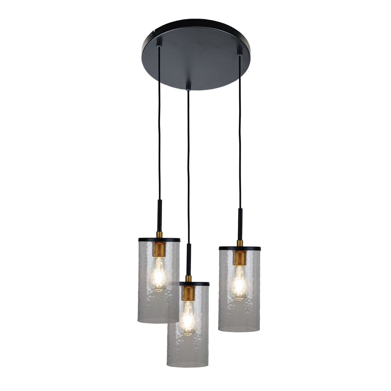 Industrial Cylinder 3 Light Pendant In Black And Brass Finish E27 20W ...