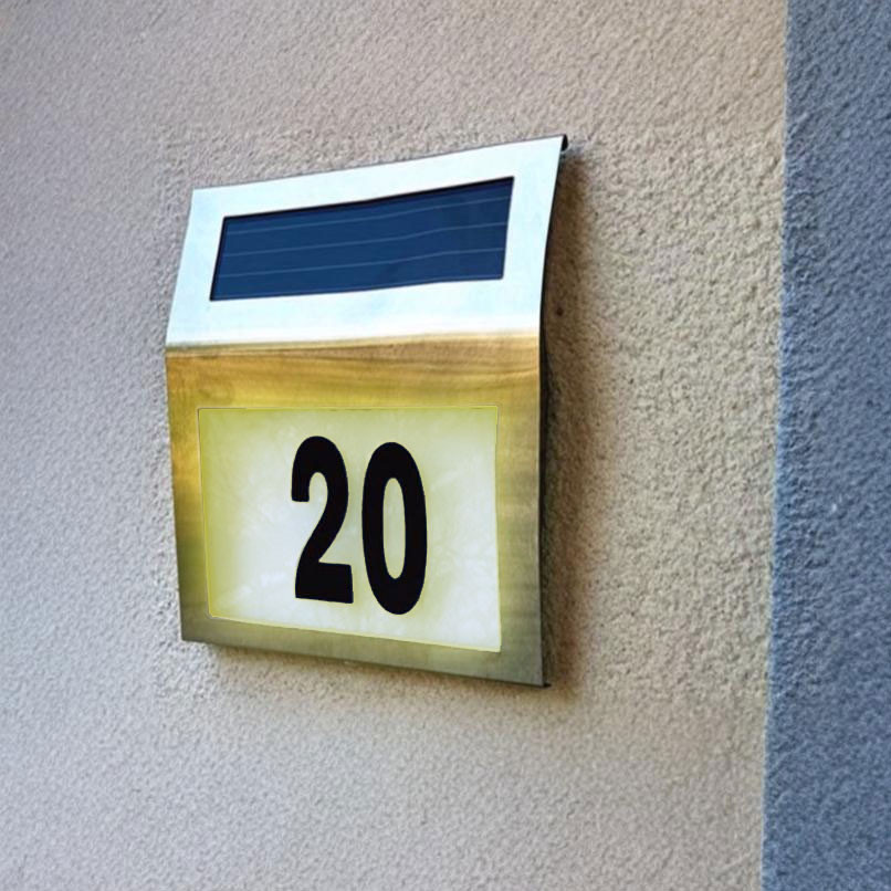 Illuminated Solar House Number With Built In Solar Panel Warm White ...