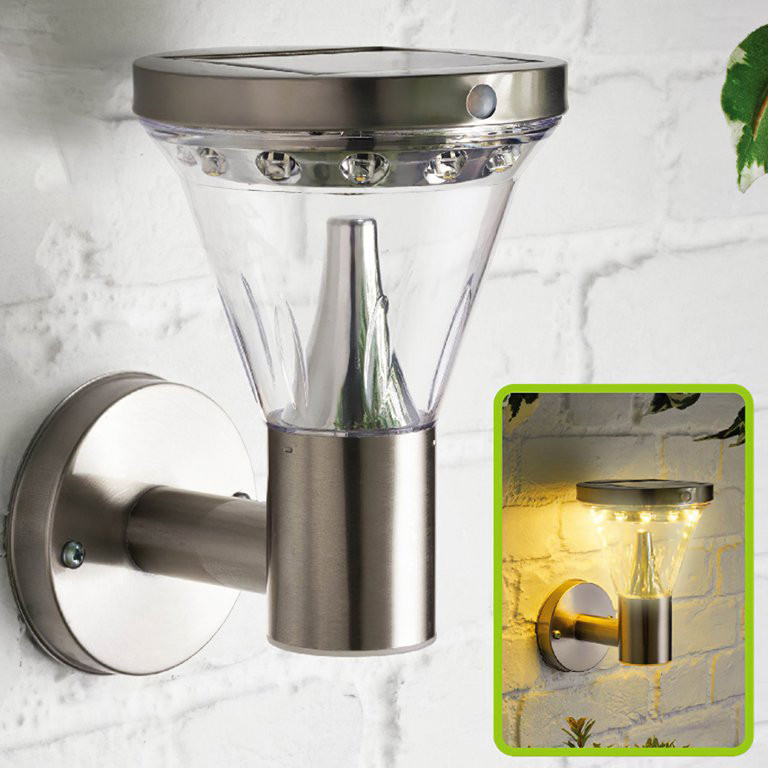 Solar Wall Light Stainless Silver With Infrared Sensor Bright White 13 ...