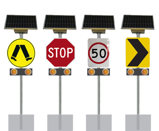 Solar Pedestrian Signs Pair Timer Activated Flashing Lights Heavy Duty ...