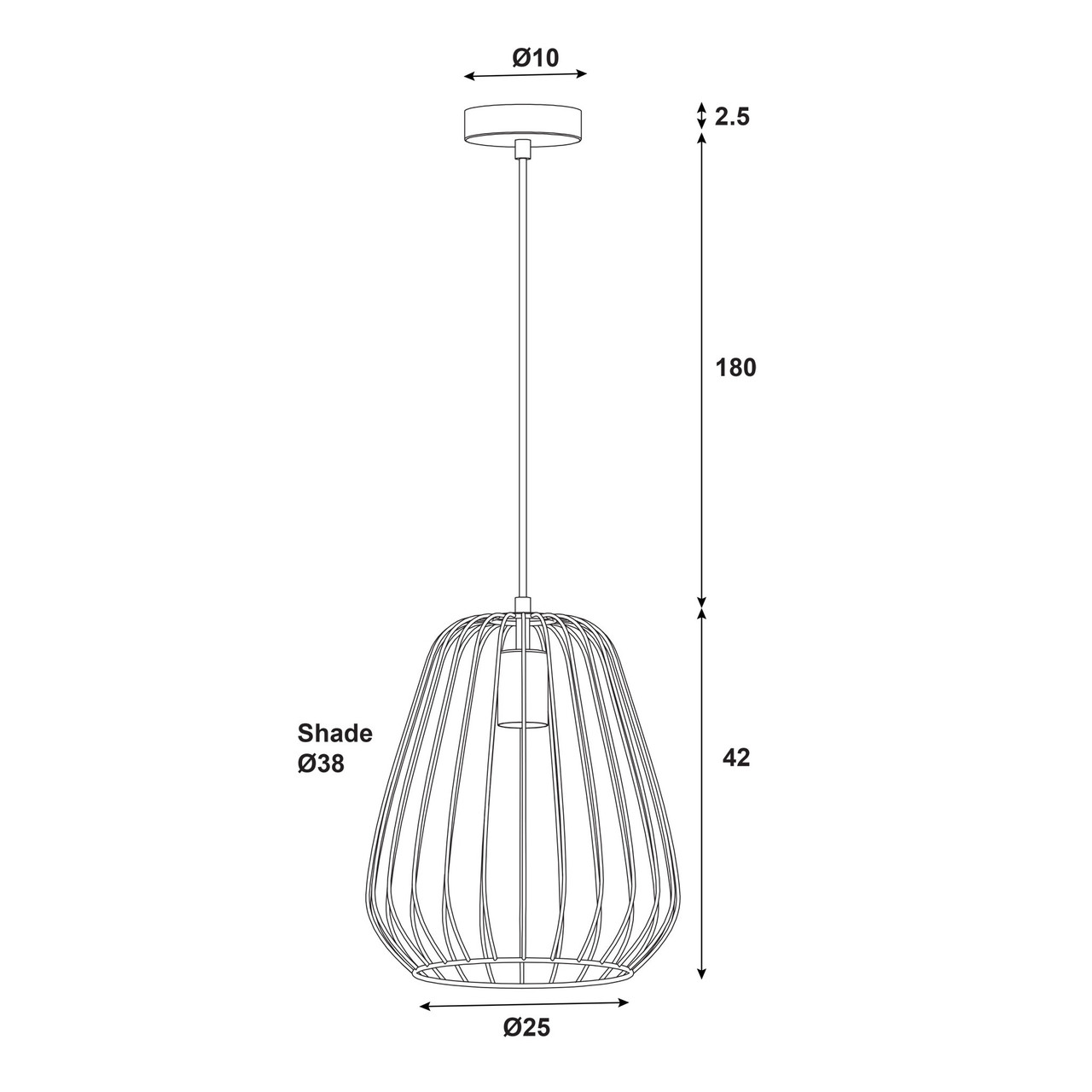 Pendant Light Black Wire 38cm E27 60W | Lighting Style