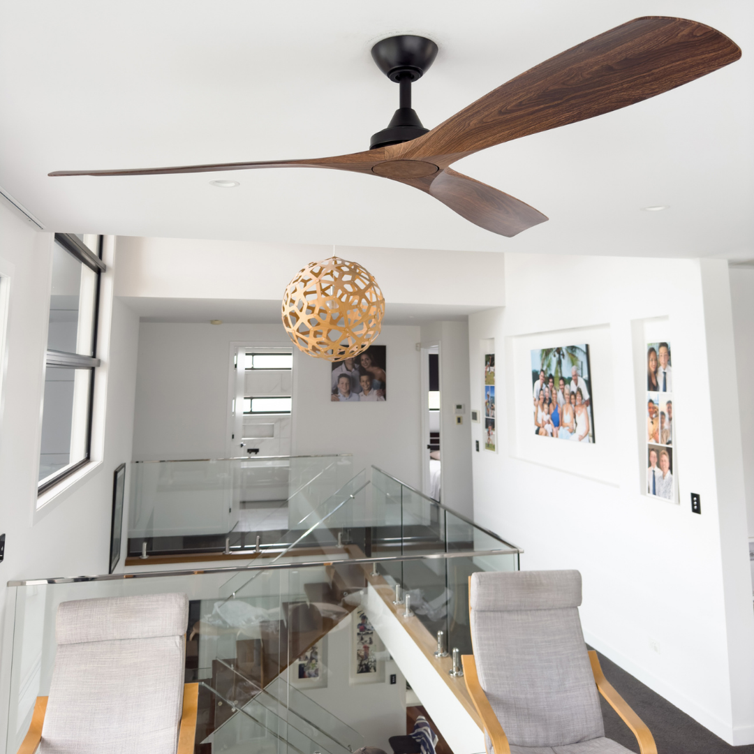 Ceiling Fan Black/Walnut 3 Blade 152cm 35W 6 Speed Remote Control DC ...