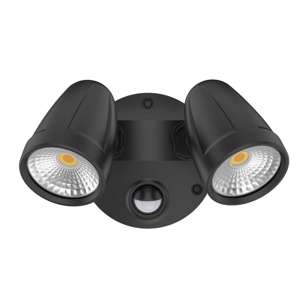 LED Spotlight Black 2 Head 32W Tri-CCT 3600lm 240V IP65 With Sensor ...