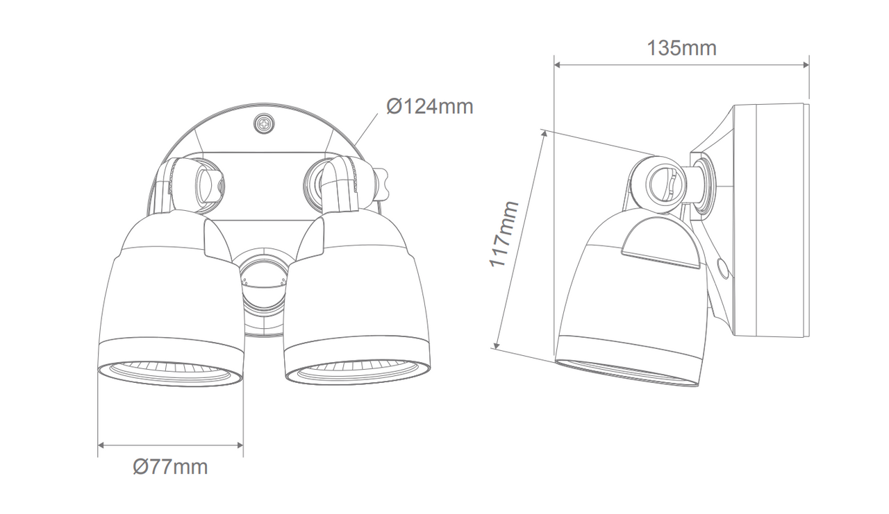 LED Spotlight White 2 Head 20W Tri-CCT 2100lm 240V IP65 With Sensor ...