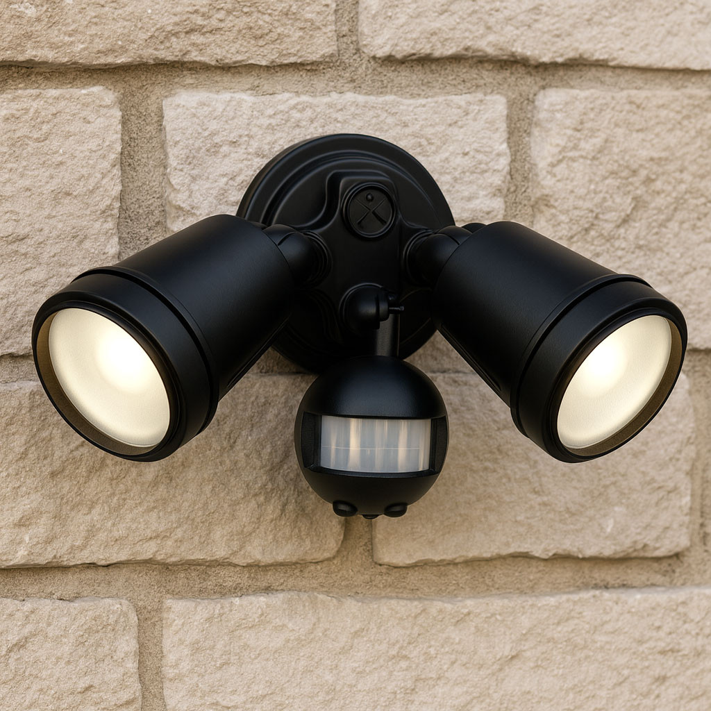 Modern LED Sensor Security 2-Light Floodlight Black | Lighting Style