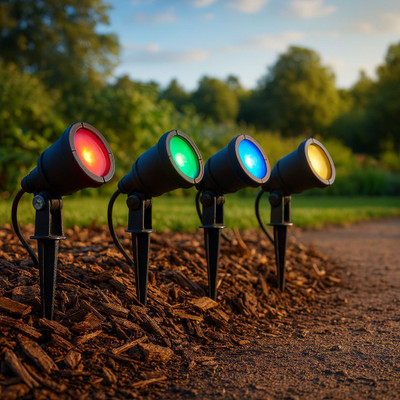 RGB Garden Spike Light Kit Smart 4 x 12V Corrosion Resistant 3W IP68 ...