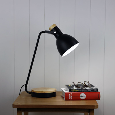 Desk Lamp E27 42W 420mm Black and Timber | Lighting Style
