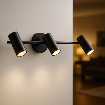 Sophisticated Black 3 LED Spotlights On Black Bar 3000K | Lighting Style
