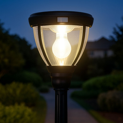 Solar Lamp Post With Motion Sensor Curved Head 350lm IP44 3000K 1720mm ...
