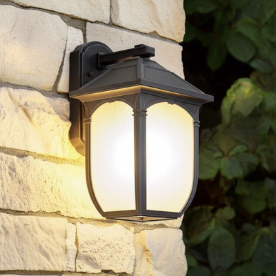 Small Old Fashioned Wall Light Greystone Frosted Glass E27 60W IP43 ...