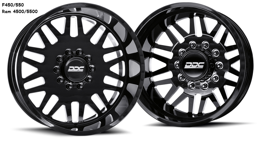 20 & 22 DDC Aftermath Black/Milled Super Single Dually Wheels
