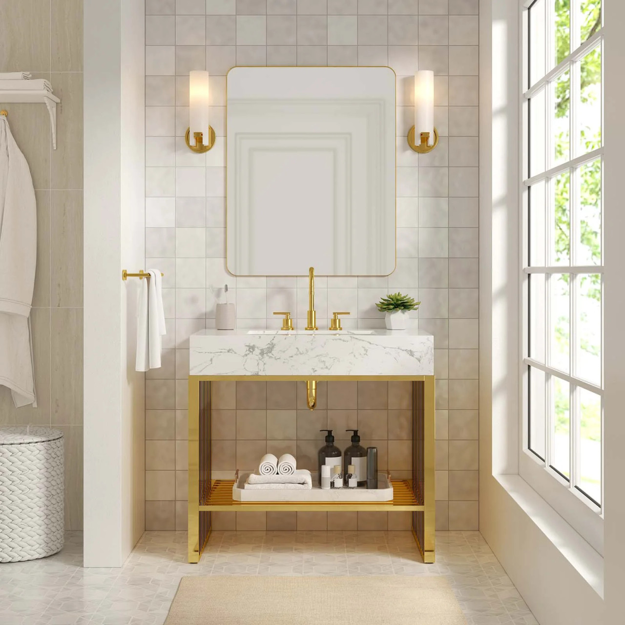 Kingston 60" Gold Stainless Steel Bathroom Vanity