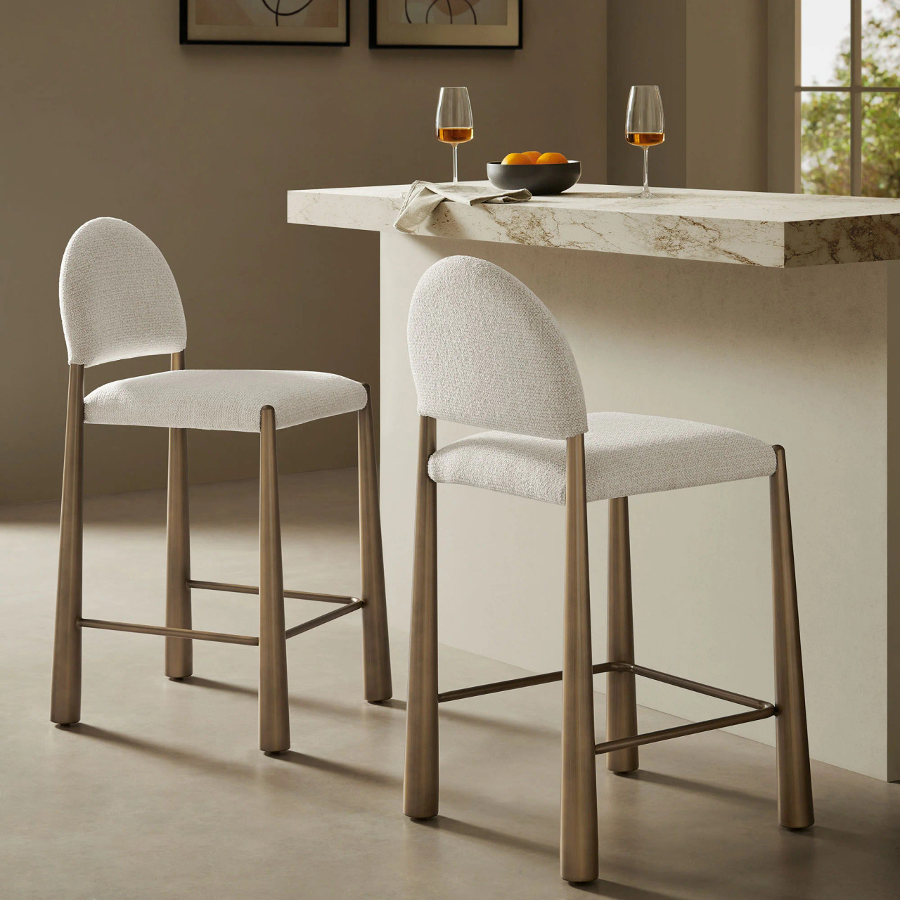 Serano Linen Textured Fabric Upholstered Fluted Counter Stool, Walnut ...