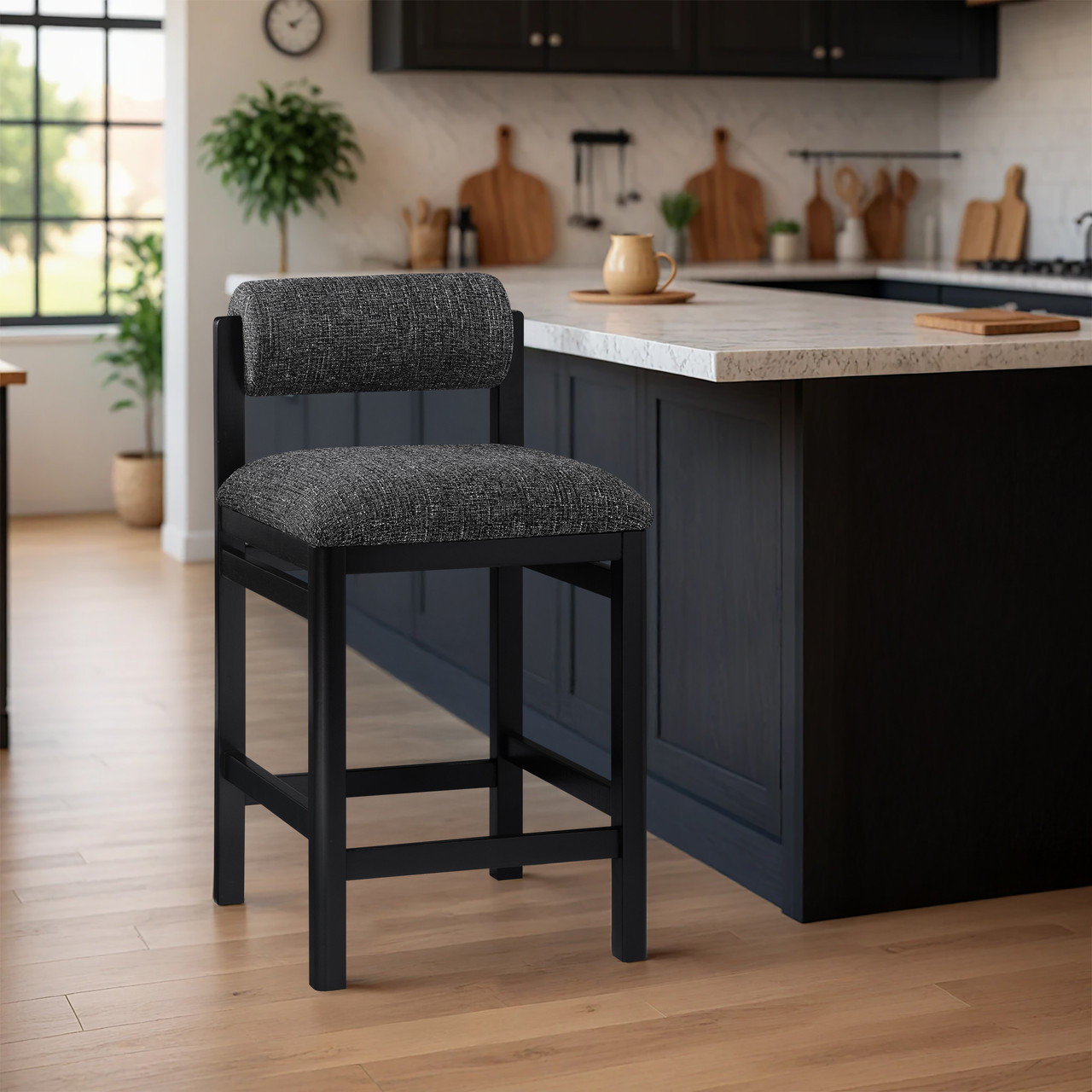 Serano Linen Textured Fabric Upholstered Fluted Counter Stool, Walnut ...