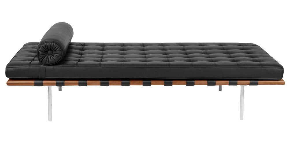 Pavilion Leather Daybed, Black & Walnut