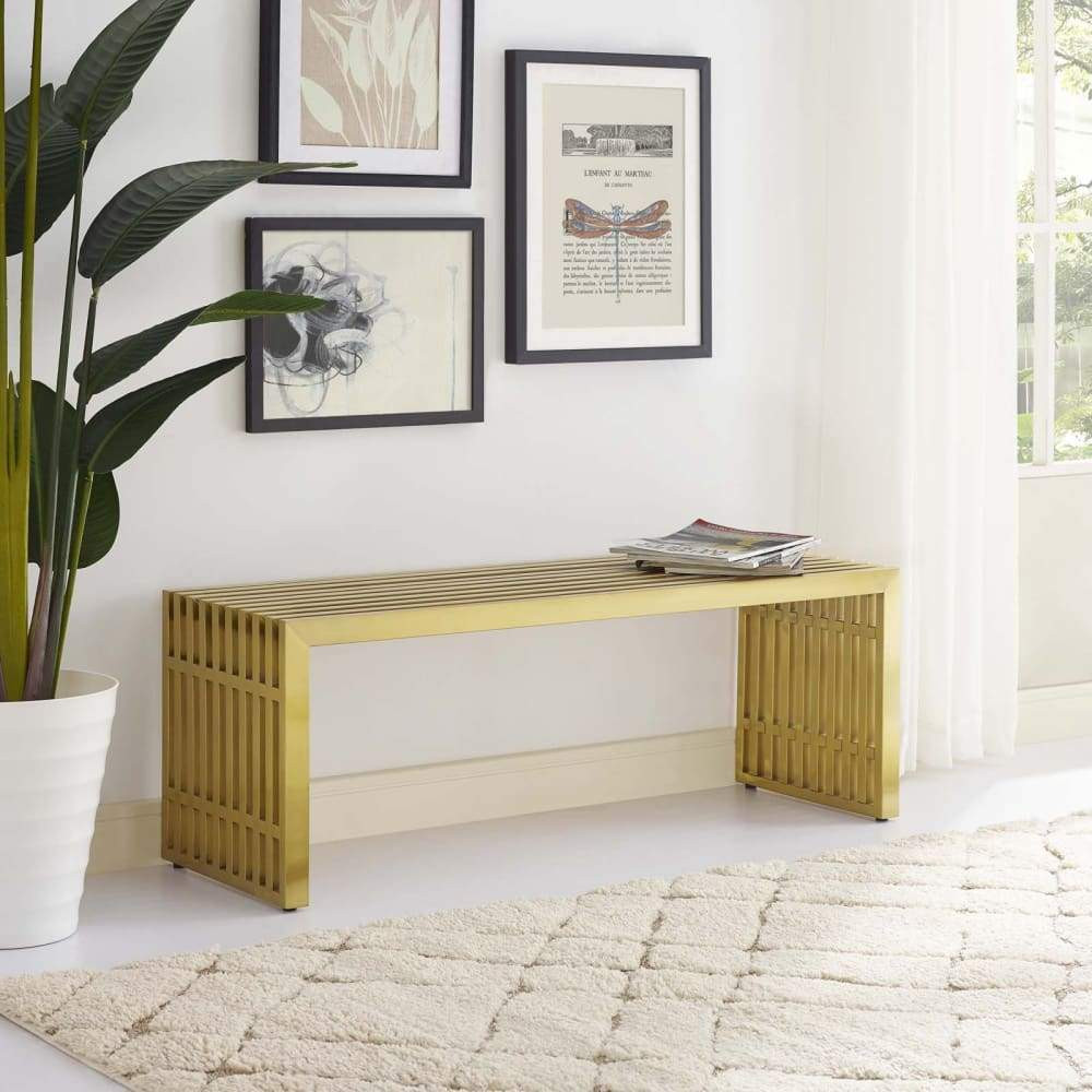 GRIDIRON LARGE STAINLESS STEEL BENCH GOLD - Designdistrict
