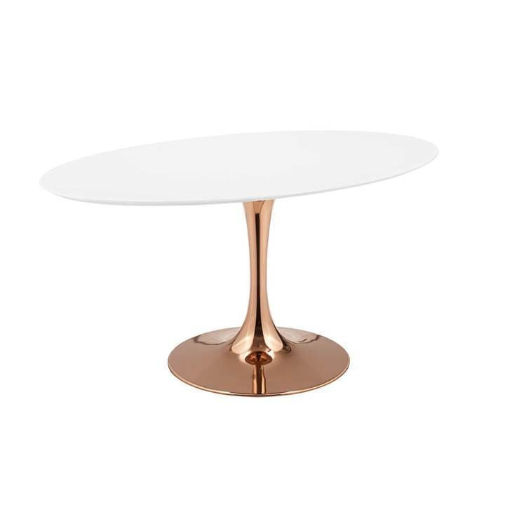 PEDESTAL DESIGN 60 OVAL WOOD TOP DINING TABLE ROSE GOLD