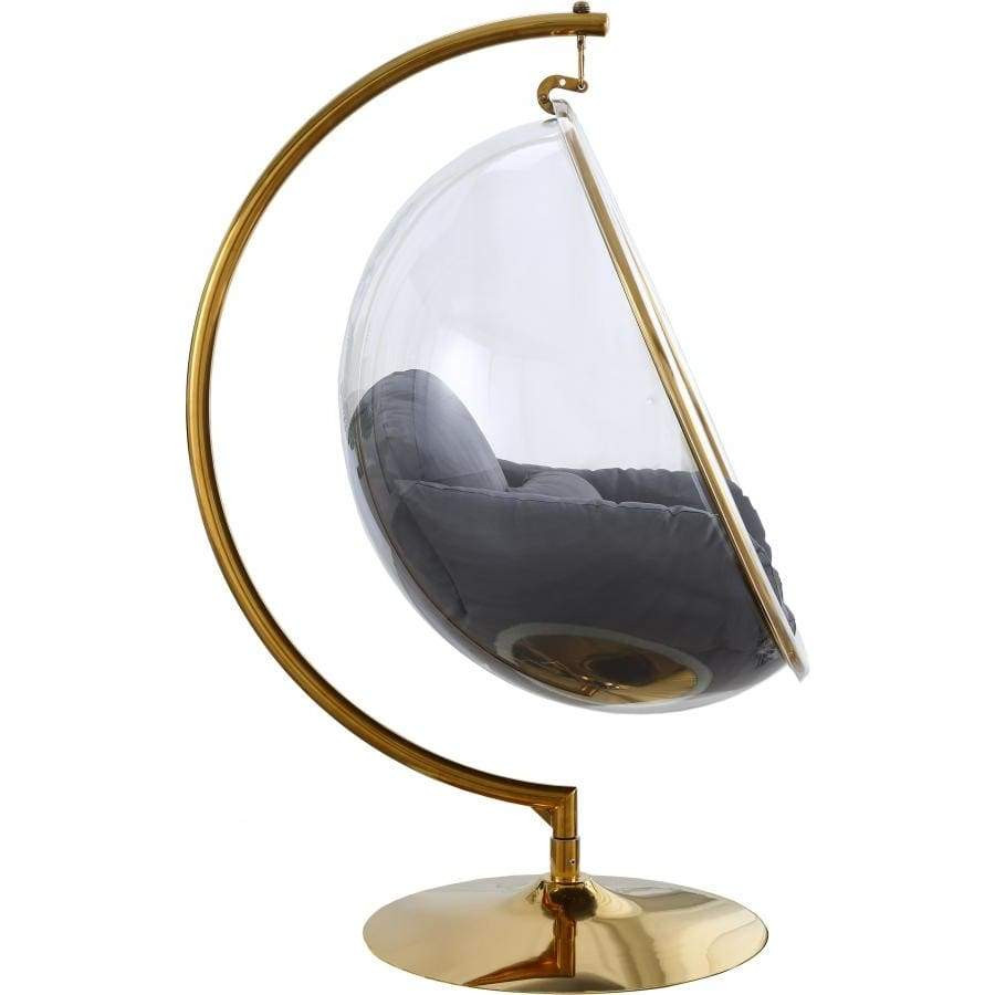 Swing Bubble Chair Gold Metal Base White Fabric