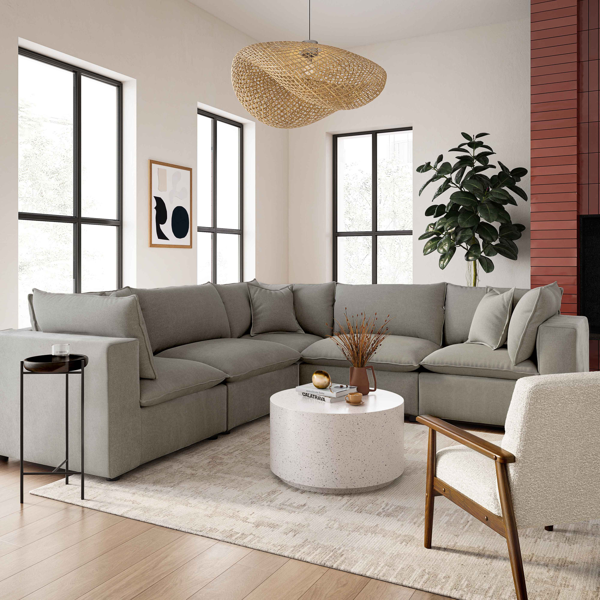 Malibu Modular 4 Piece Sectional, Slate Tweed