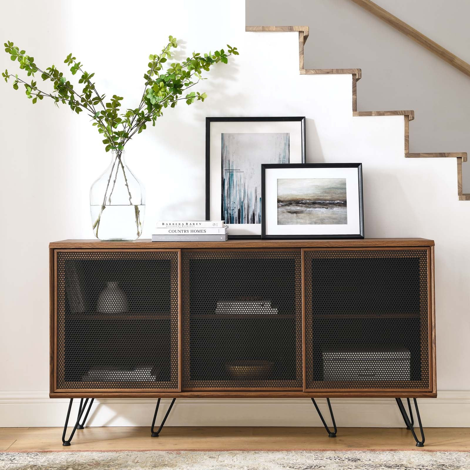 Kyle Mid-Century Modern Walnut and Grey Buffet