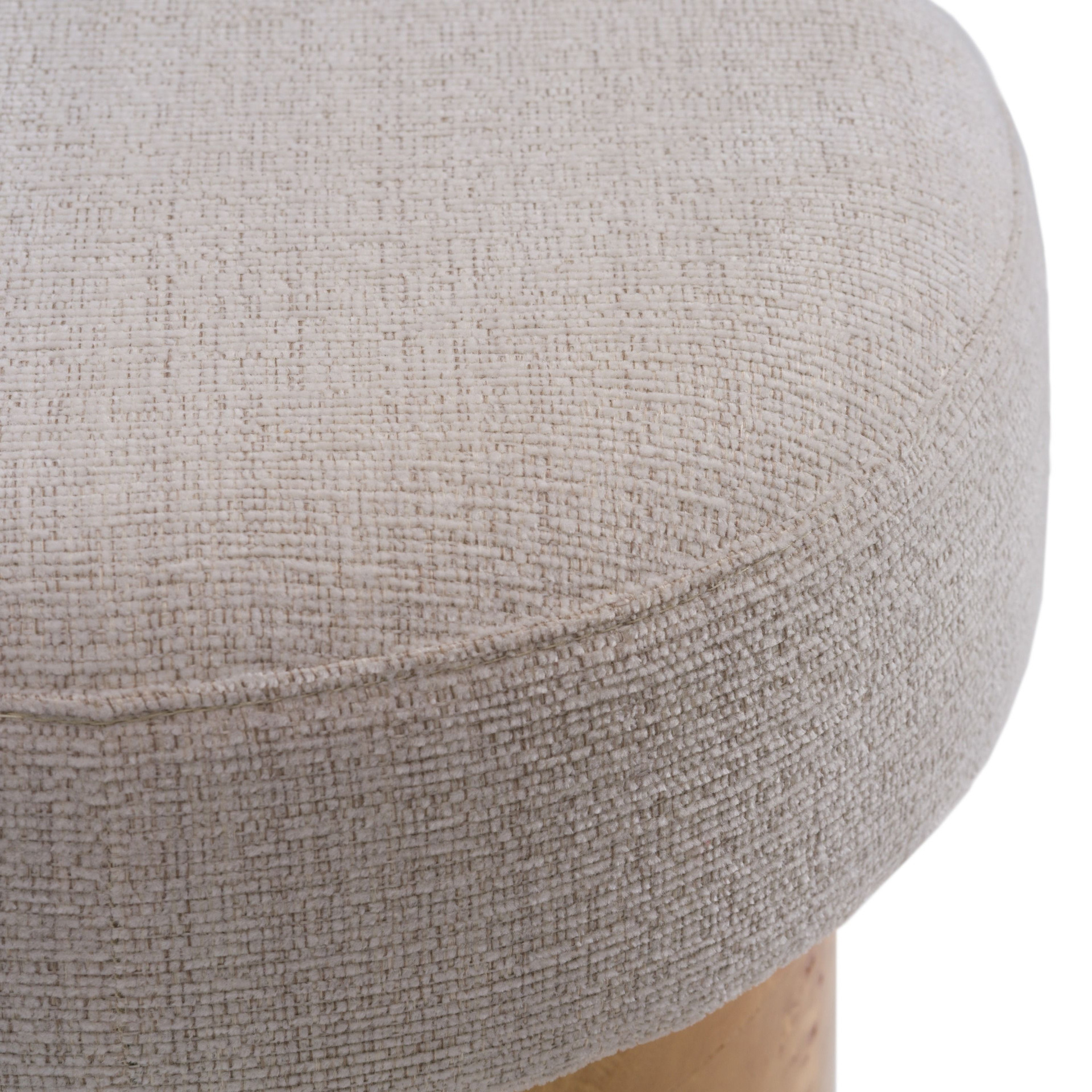June Burl Wood and Antique Brass Counter Stool, Cream Fabric