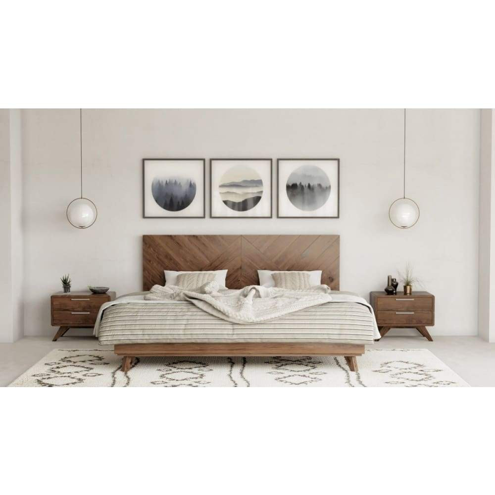 Soren Chevron Walnut Bed Queen - Designdistrict